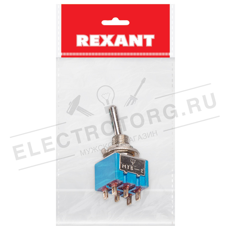 Тумблер 250V 3А (6c) ON-ON двухполюсный Micro (MTS-202) REXANT Индивидуальная упаковка 1 шт 36 ...